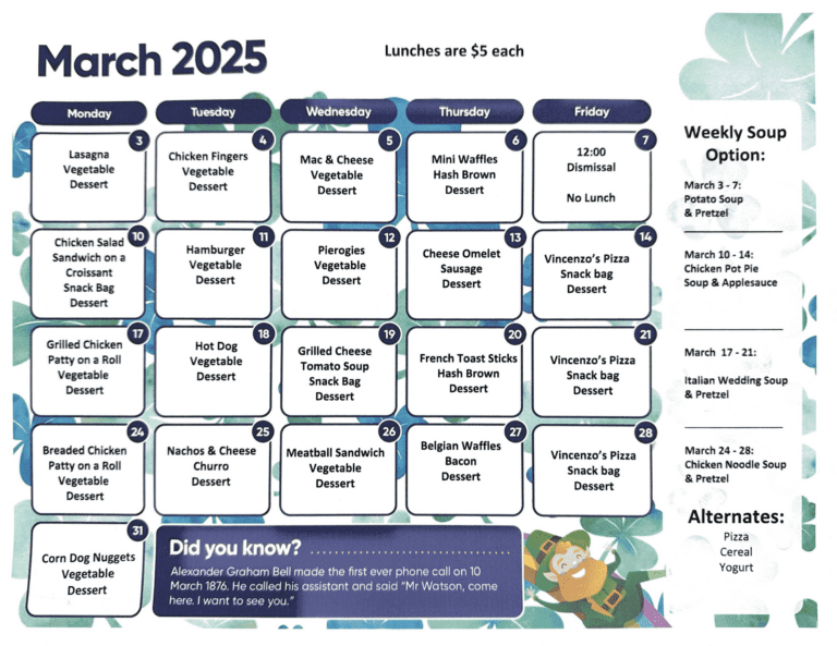 Lunch Menu | Immaculate Conception Academy
